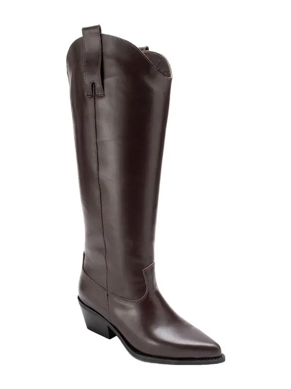 FOREVER & ALWAYS SHOES Ania Leather Block Heel Knee High Boot - Brown