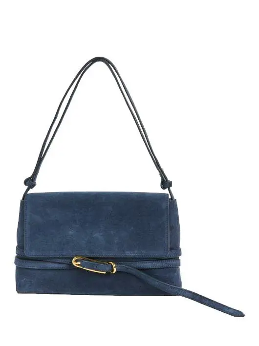 LIFFNER Belted Suede Shoulder Bag - Navy