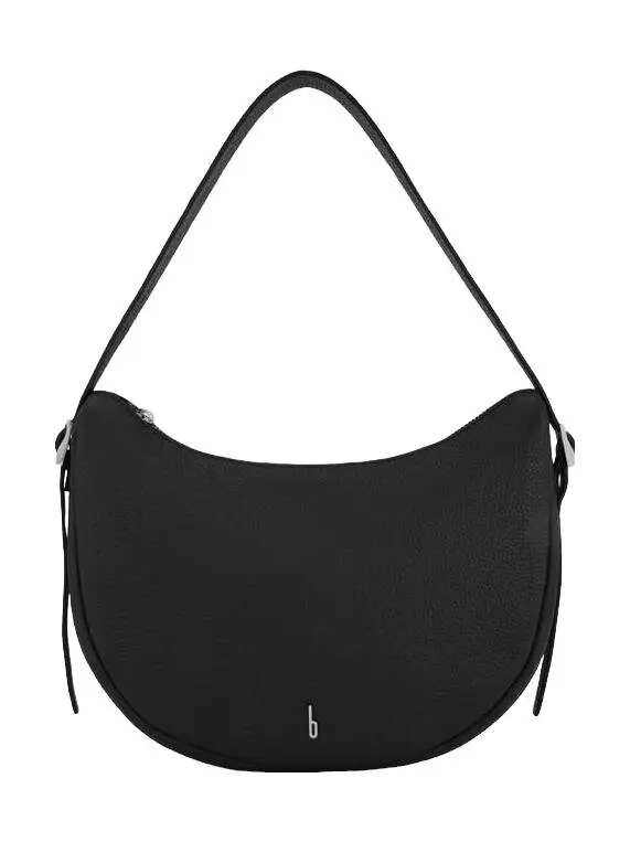 BEHNO Ina Crescent Pebble Leather Crossbody Bag - Black