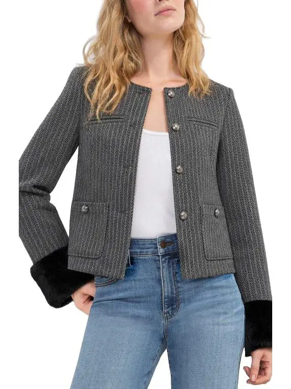 LIVERPOOL Herringbone Jacket With Faux Fur Cuffs - Black Multi