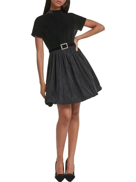 Karl Lagerfeld Paris Mixed Media Bubble Hem Dress - Black