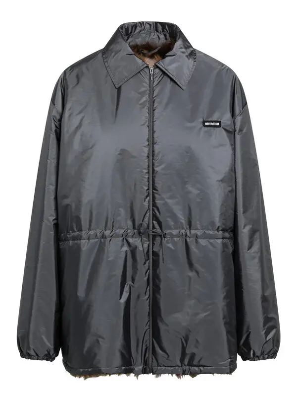 Miu Miu Ematite Blouson In Technical Fabric And Shearling - Gray