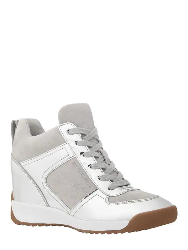 Michael Kors Nikko S2 Metallic Wedge Trainer In Size By - Silver