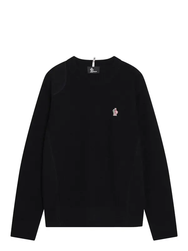 Moncler Wool Sweater With Logo Patch - Blue
