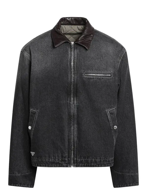 Prada Zip-up Denim Jacket With Vintage Effect - Black