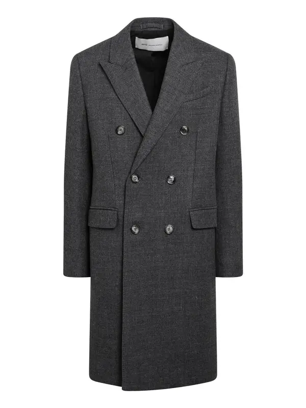 AMI Paris Grey Double-breasted Wool Coat - Gray