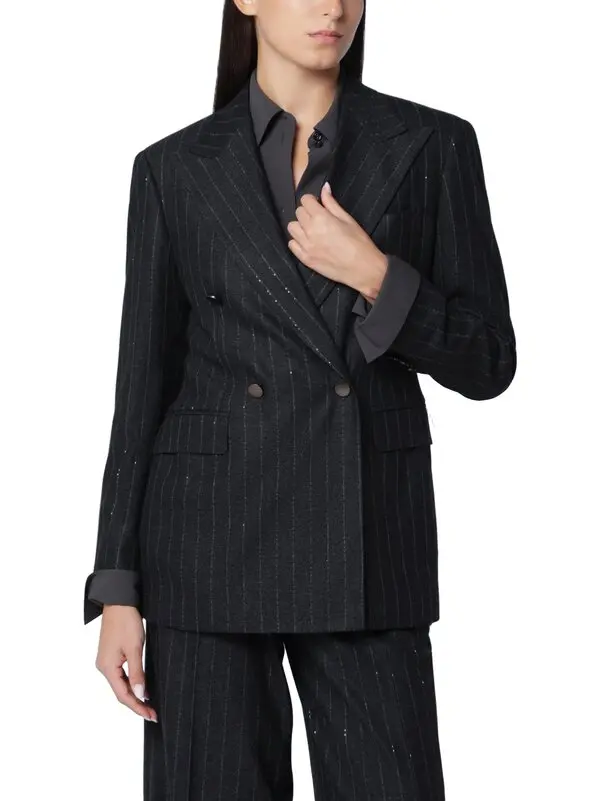 Tagliatore Anthracite Grey Double-breasted Pinstripe Jacket - Gray