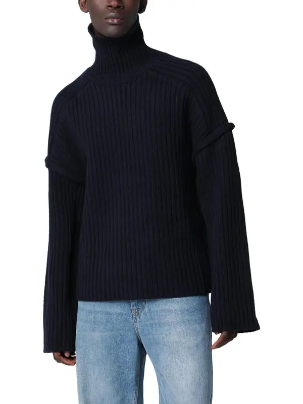 Séfr Dark Navy Ribbed Wool Turtleneck Sweater - Blue