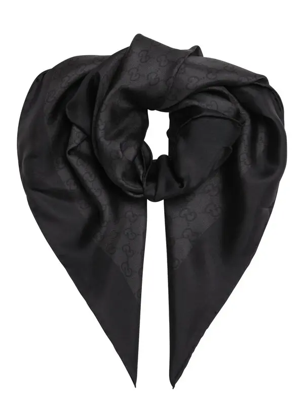 Gucci Printed Silk Twill Carre With Gg Print - Black