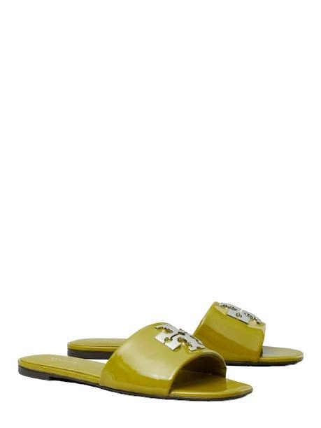 Tory Burch Charlie Leather Slide Sandal - Moss/silver