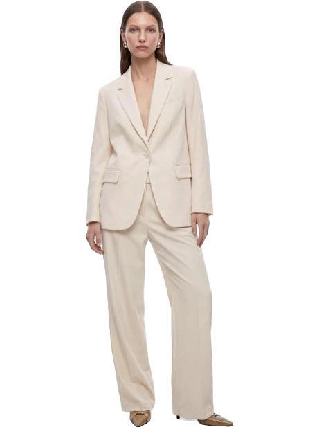 Koton High Rise Tailored Wide Leg Trousers With Pleat - Ecru