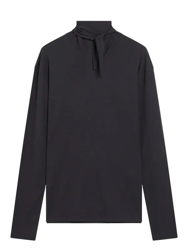 LEMAIRE Dark Grey Long-sleeved Sweater With Scarf Detail - Gray