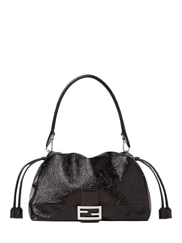 Fendi Baguette Soft Large Bag In Crackled Leather - Black