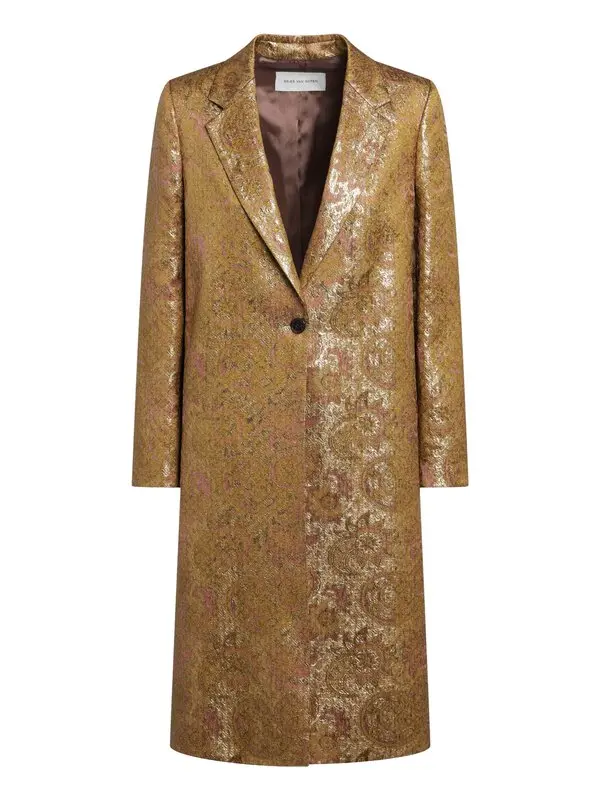 Dries Van Noten Single-breasted Coat With Gold Jacquard Pattern - Silver