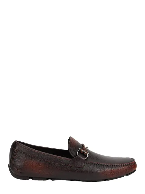 FERRAGAMO Inspired Glossy Leather Loafers For - Brown
