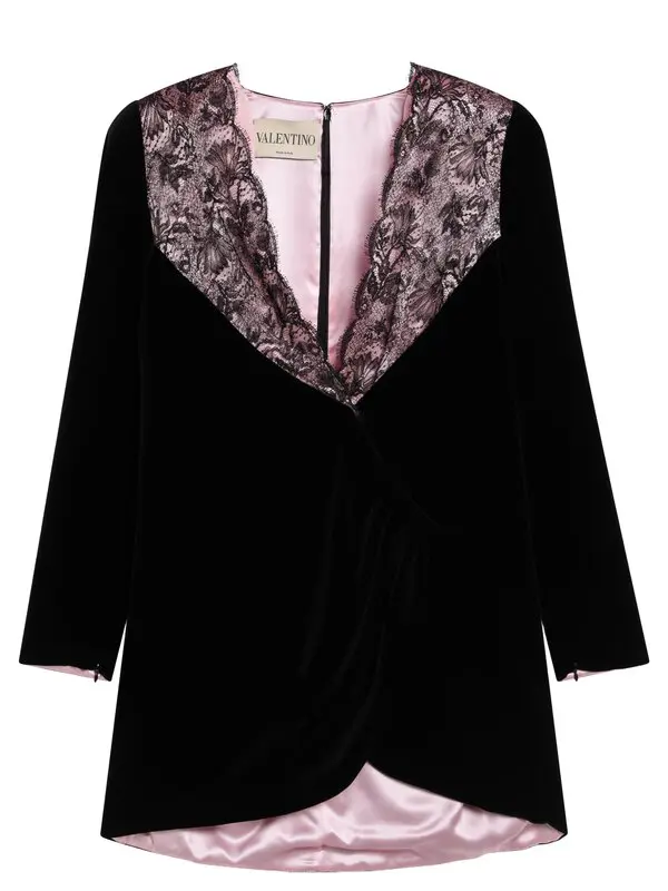 Valentino Garavani Short Velvet Dress With Lace - Black