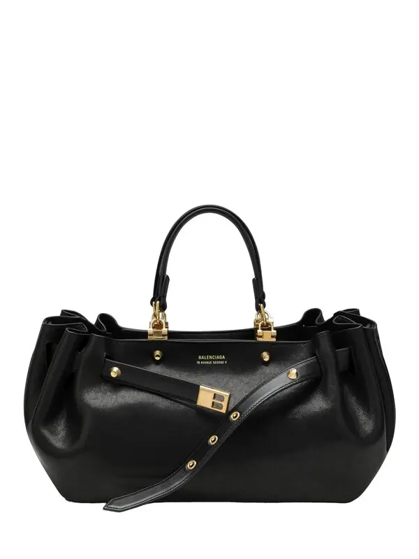 Balenciaga Small Leather Fan Carry All Bag - Black
