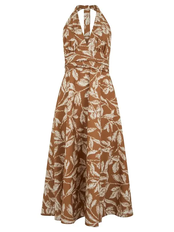 Max Mara Maxi Midi Cotton Dress With Print - Camel