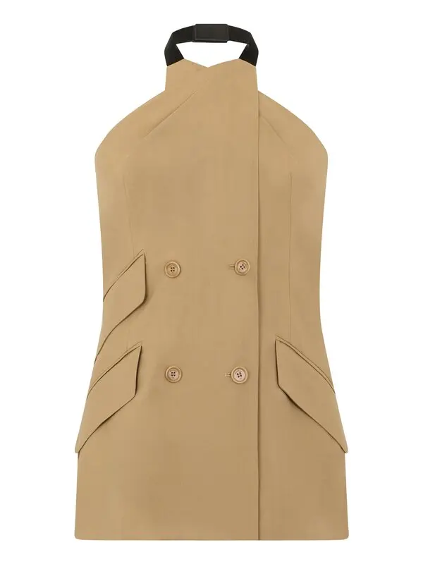 Max Mara Sleeveless Double-breasted Poplin Wool & Silk Jacket With Flap Pockets - Sand