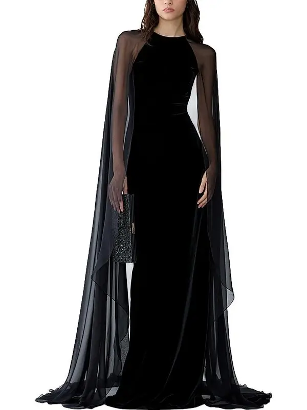 Carolina Herrera Round Neck Cape Gown - Black