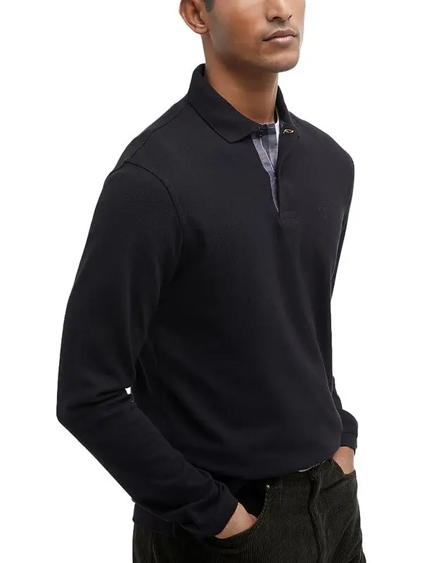 Barbour Essential Cotton Plaid Placket Polo Shirt - Black