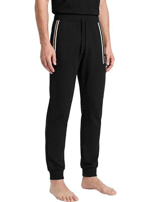 Hugo Boss Authentic Cotton Blend Drawstring Stripe Logo Pants - Black