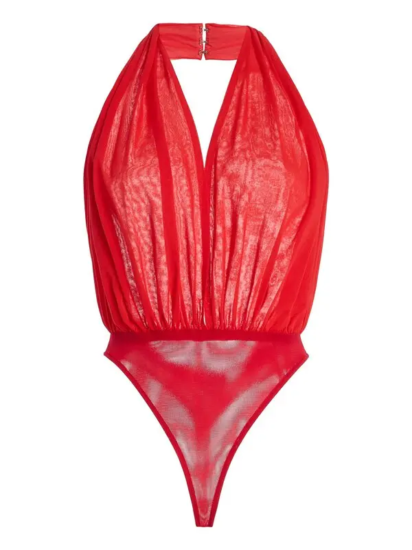 SERGIO HUDSON Stretch Silk Chiffon Halter Bodysuit - Red