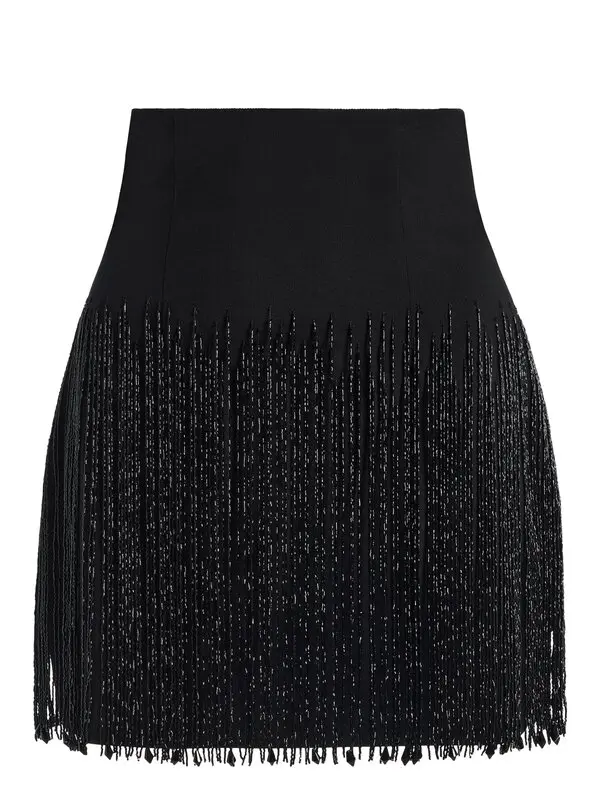 SERGIO HUDSON Hand-embroidered Fringed Stretch Crepe Mini Skirt - Black