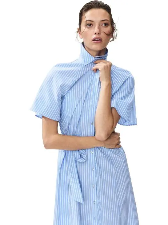 H&M Tie-belt Shirt Dress - Blue/striped