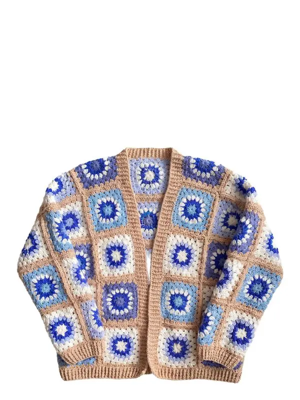 ANA CHIC Sunburst Granny Square Handmade Crochet Cardigan - Blue