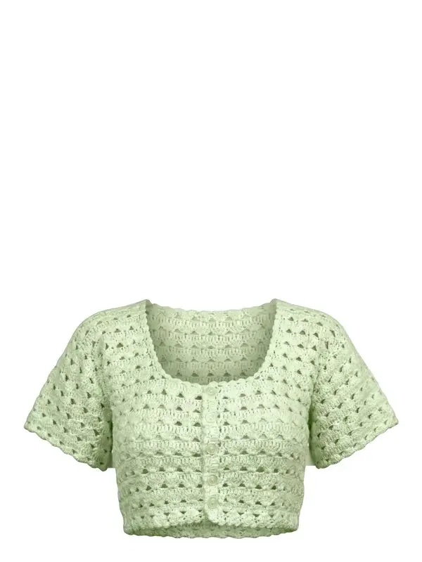 ANA CHIC Sage Openwork Handmade Crochet Top - Green