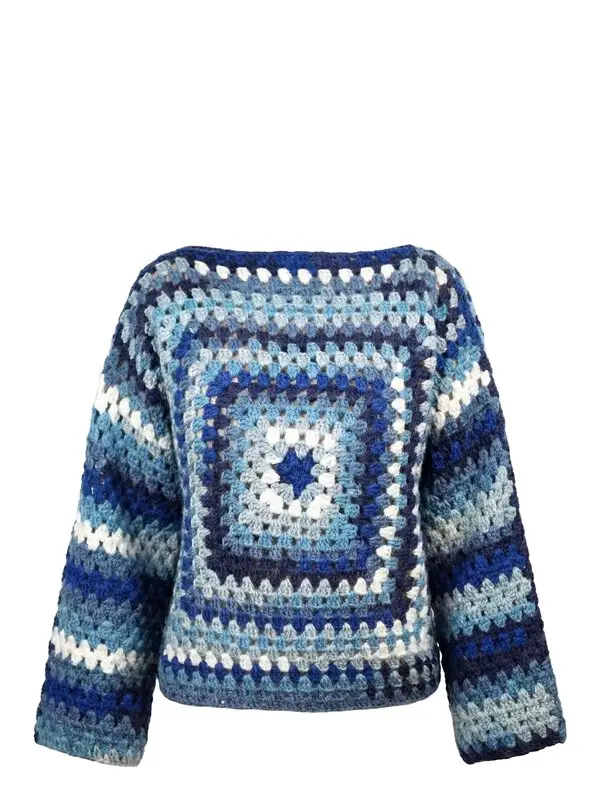 ANA CHIC Star Square Handmade Crochet Jumper - Blue