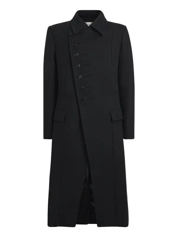 Dries Van Noten Wool Long Trench Coat - Black