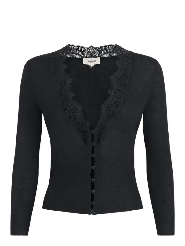L'Agence Lace-trim Eluna Cardigan - Black