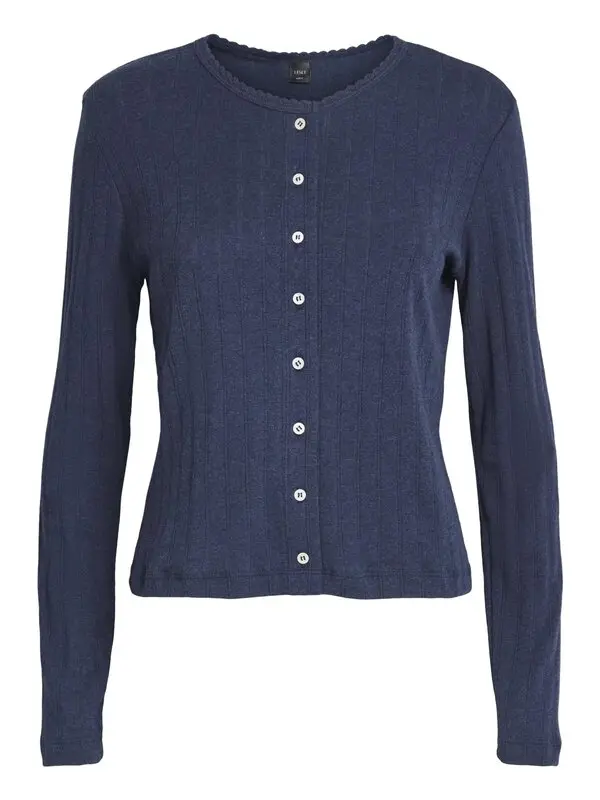LESET Cotton Pointelle Cardigan - Blue