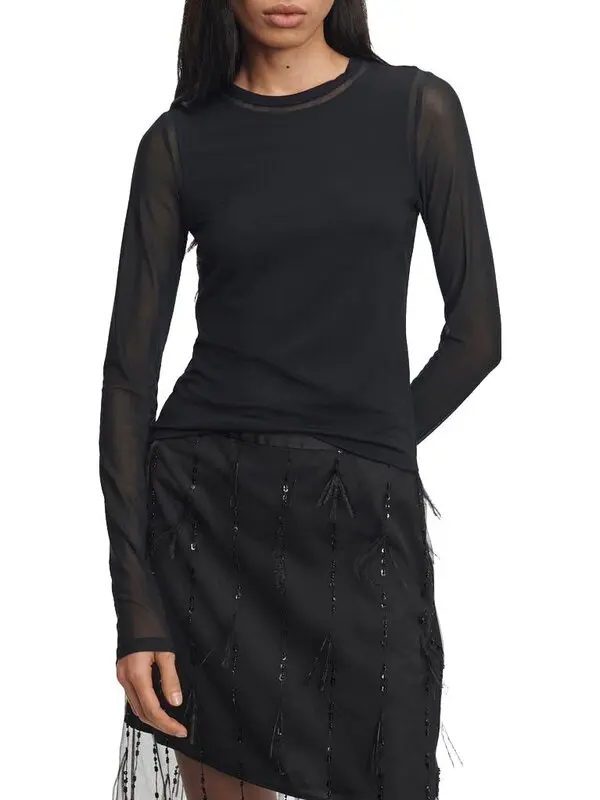 Rag & Bone Luca Shadow Long Sleeve Top - Black