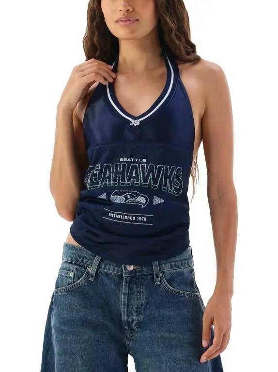 OFF SEASON Jersey Halter Top - Navy