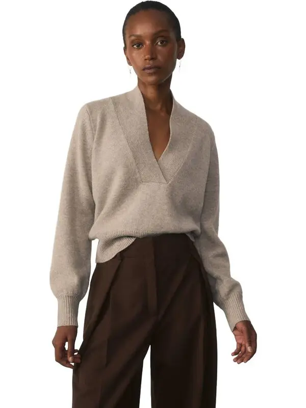 The Fold Orta Wool Blend V-neck Sweater - Neutral