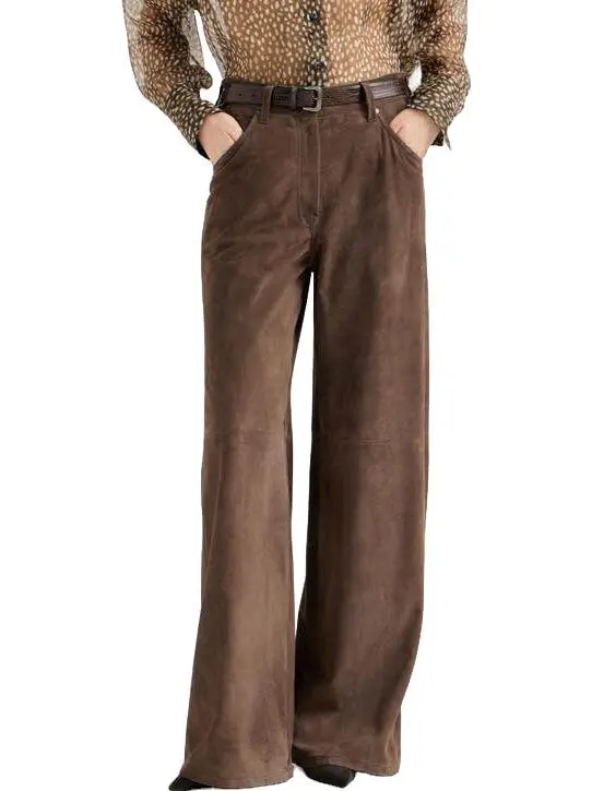 Brunello Cucinelli Suede Baggy Trousers With Monili - Rust Brown