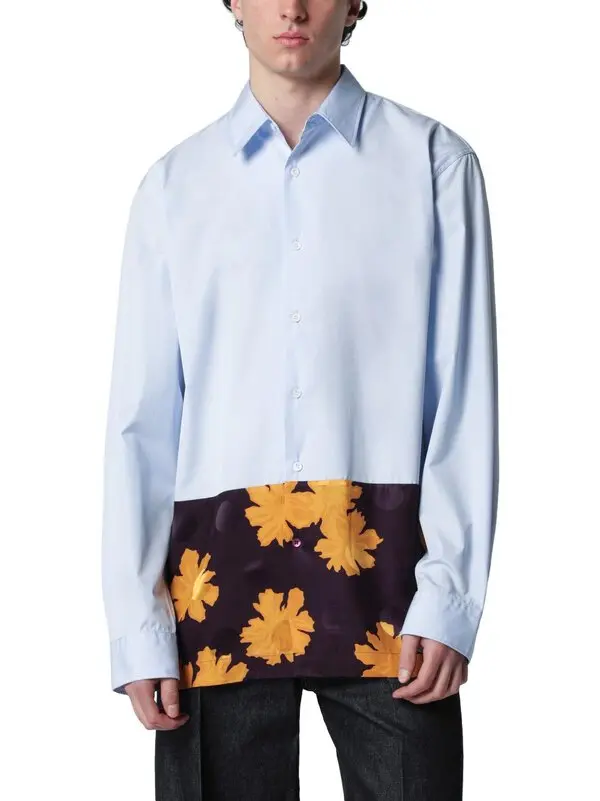 Dries Van Noten Light Shirt With Floral Insert - Blue