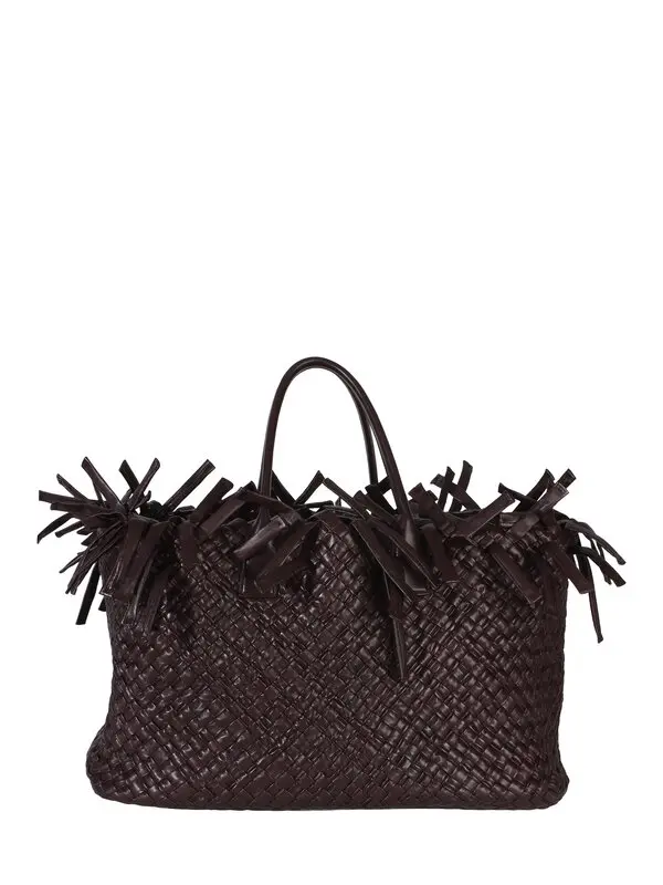 Bottega Veneta Burgundy Intrecciato Nappa Fringe Oversized Cabat Tote - Red