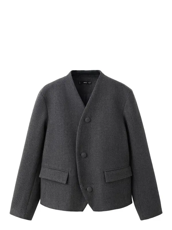 Mango Striped Fleece Jacket - Grey