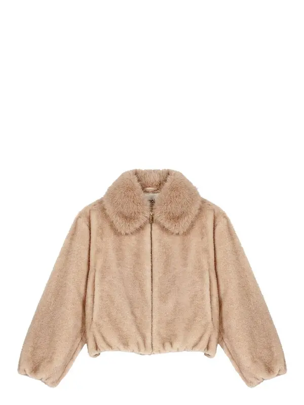 Maje Faux Fur Cropped Jacket - Beige