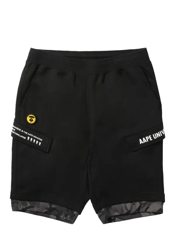 AAPE Logo Print Cargo Shorts - Black