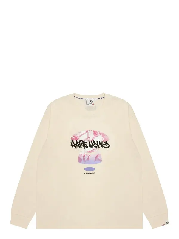 AAPE Unvs Moonface Long Sleeve Tee 'ivory/white - Cream