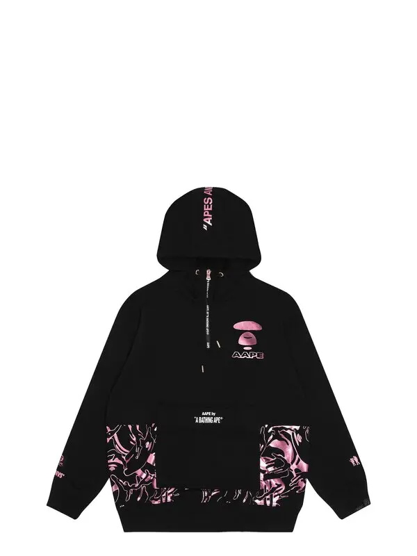 AAPE Quarter Zip Panel Camo Hoodie - Black