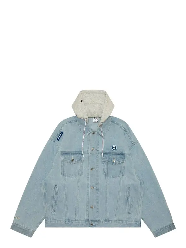 AAPE Moonface Logo Hooded Denim Jacket /light - Blue