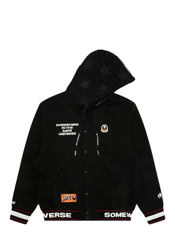 AAPE BY *A BATHING APE Moonface Logo Hooded Varsity Jacket - Black