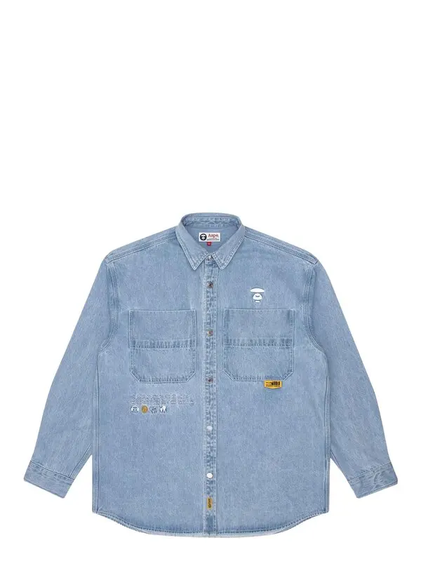 AAPE Moonface Embroidered Denim Shirt - Blue