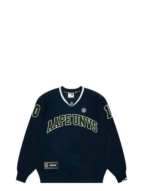 AAPE BY *A BATHING APE Moonface Logo V-neck Sweatshirt 'navy - Blue